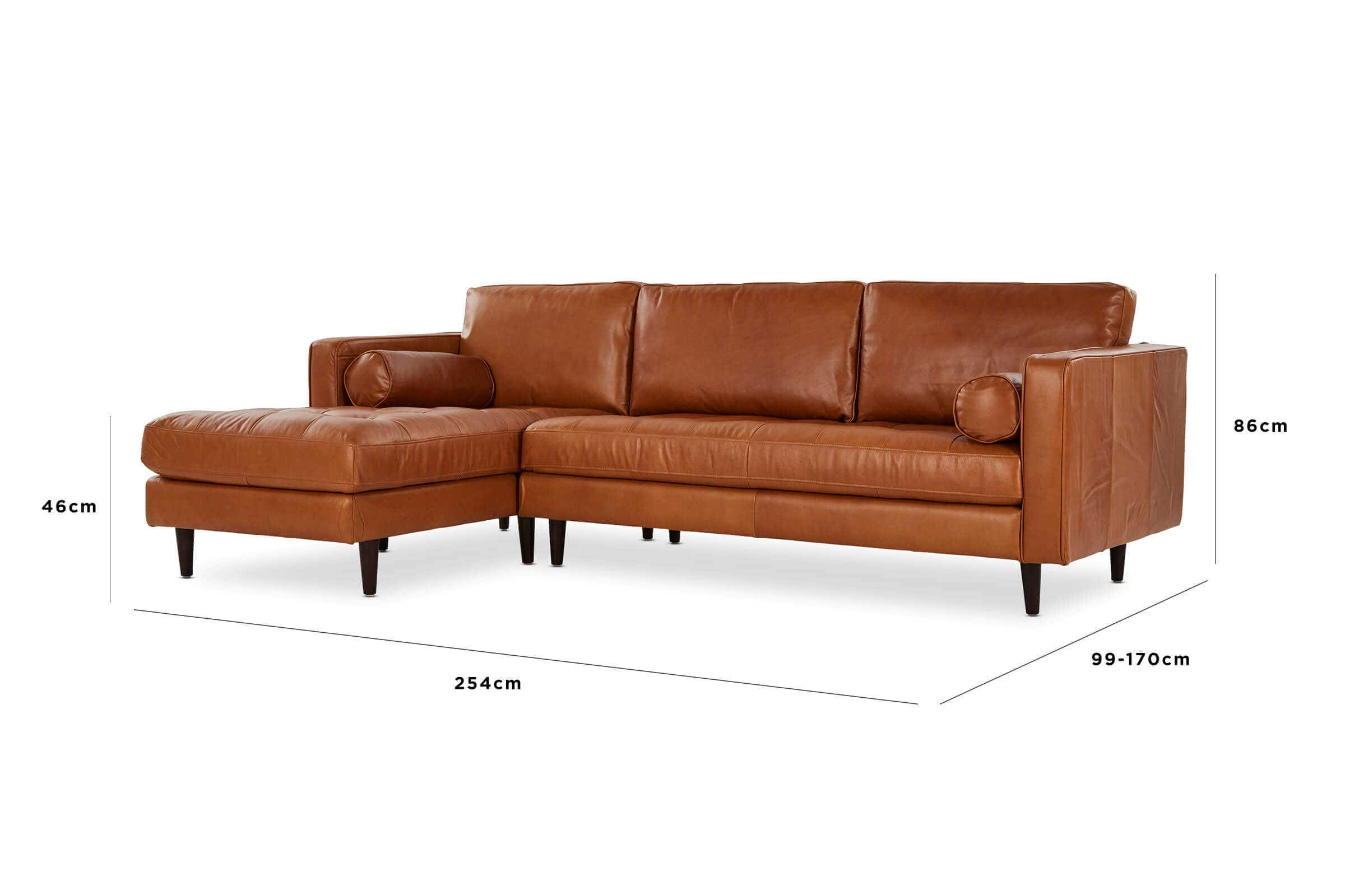 Draper Leather Left Hand Chaise Sofa | Phoenix Brown | Lounge Lovers