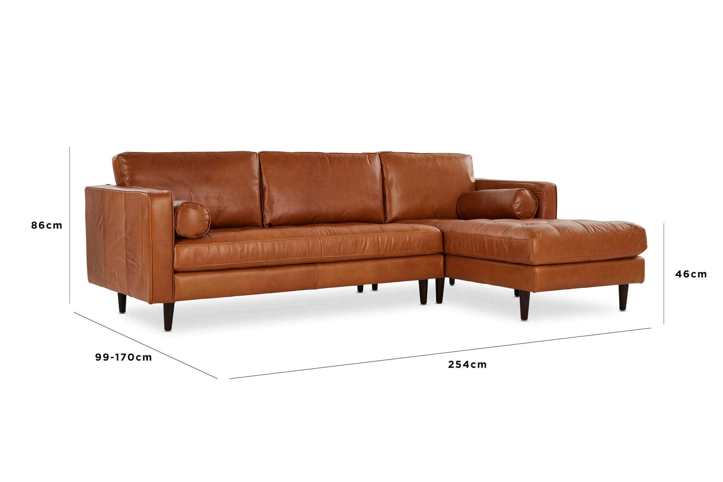 Draper Leather Right Hand Chaise Sofa | Phoenix Saddle | Lounge Lovers